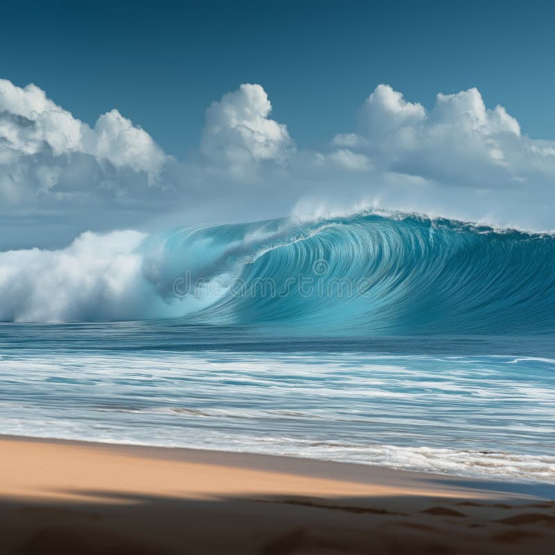 Perfect Wave. Beautiful Blue Ocean Wave on a Beach Stock Illustration ...