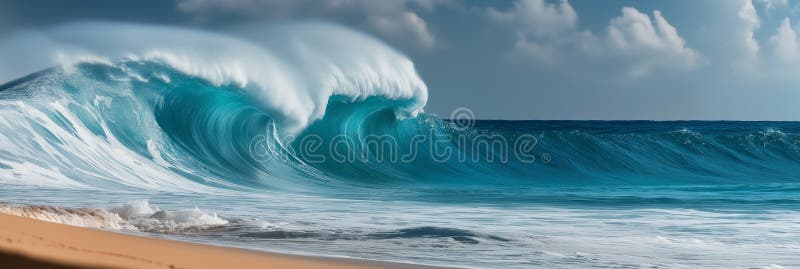 Perfect Wave. Beautiful Blue Ocean Wave on a Beach Stock Illustration ...
