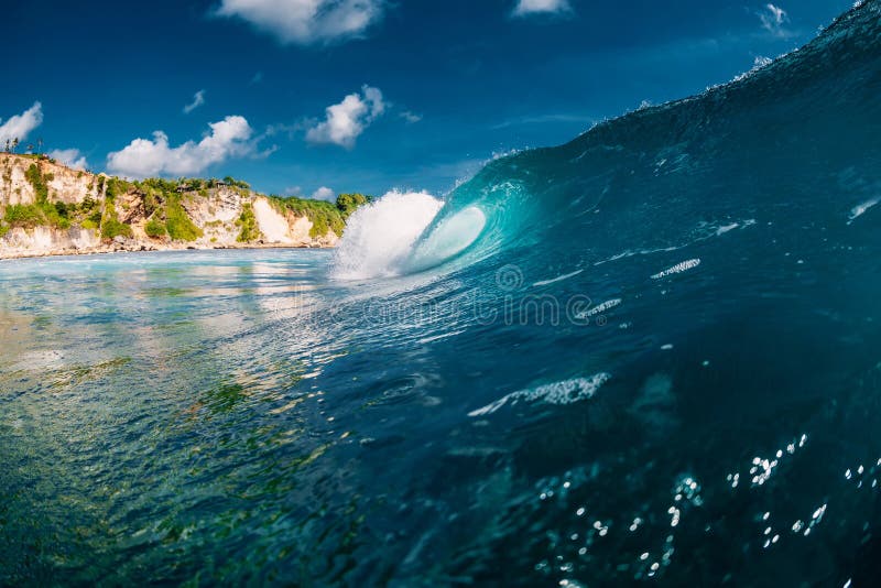 Perfect Wave in Ocean. Breaking Barrel Wave Stock Photo - Image of ...