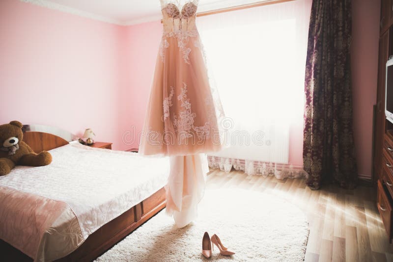 The Perfect Wedding Dress in the Room of the Bride Stock Photo - Image ...