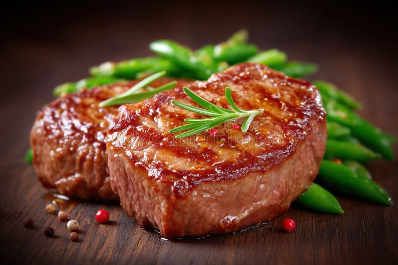 Perfect Well Done Steak with Vegetables, Sauce and Spices Stock ...