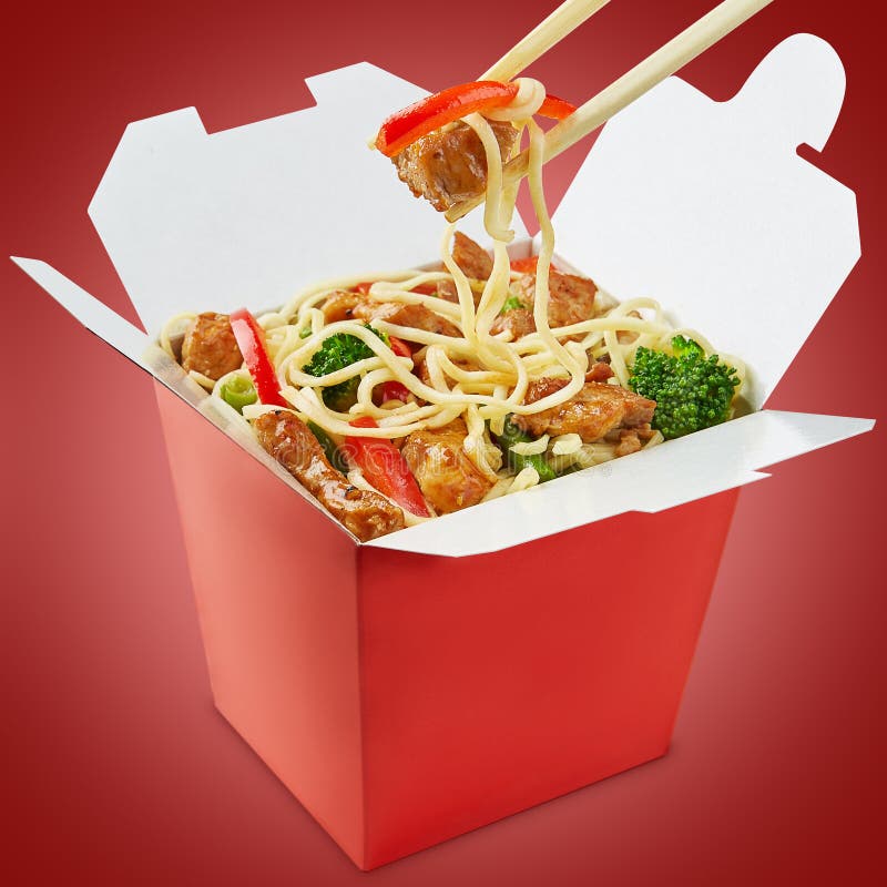 Perfect Wok Noodles Box with Chopsticks Stock Photo - Image of chinese ...