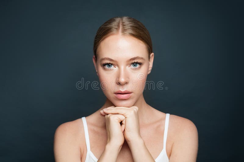 Perfect Woman with Clear Skin on Gray Background Stock Image - Image of ...