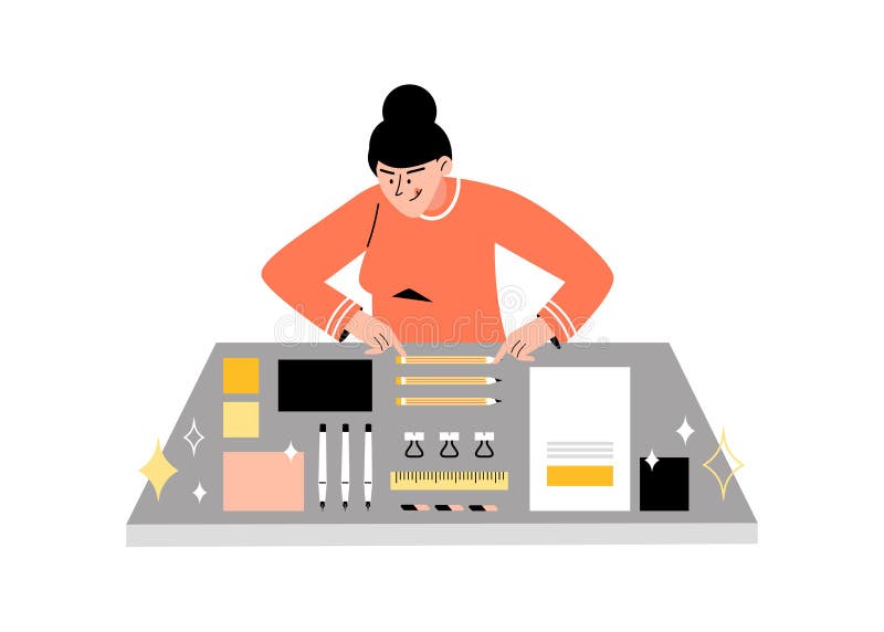 Perfectionist Arranges Items on Table in Order Flat Vector Illustration ...
