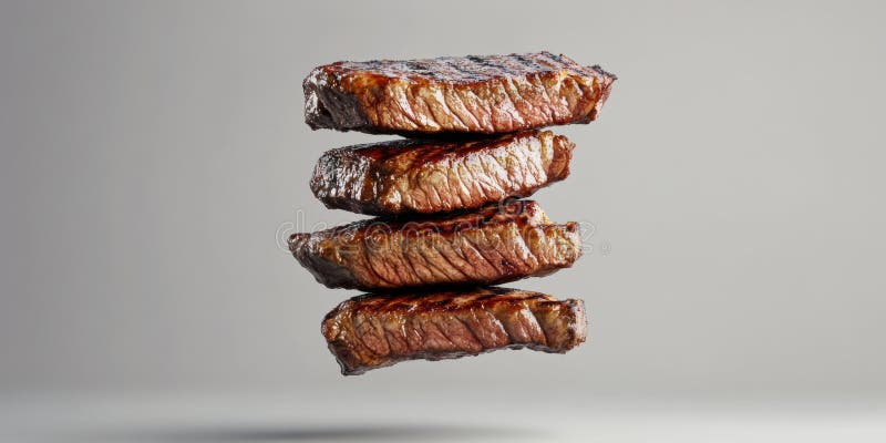 Perfectly Aligned Floating Steaks Create a Culinary Masterpiece in ...
