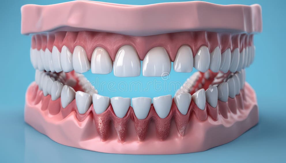 Perfectly Aligned, Pristine White Teeth in a Pink Dental Model Stock ...