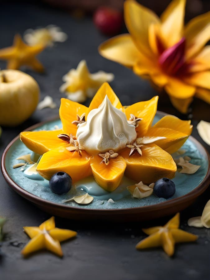 Perfectly Arranged Starfruit and Vanilla Ice Dessert Stock Illustration ...
