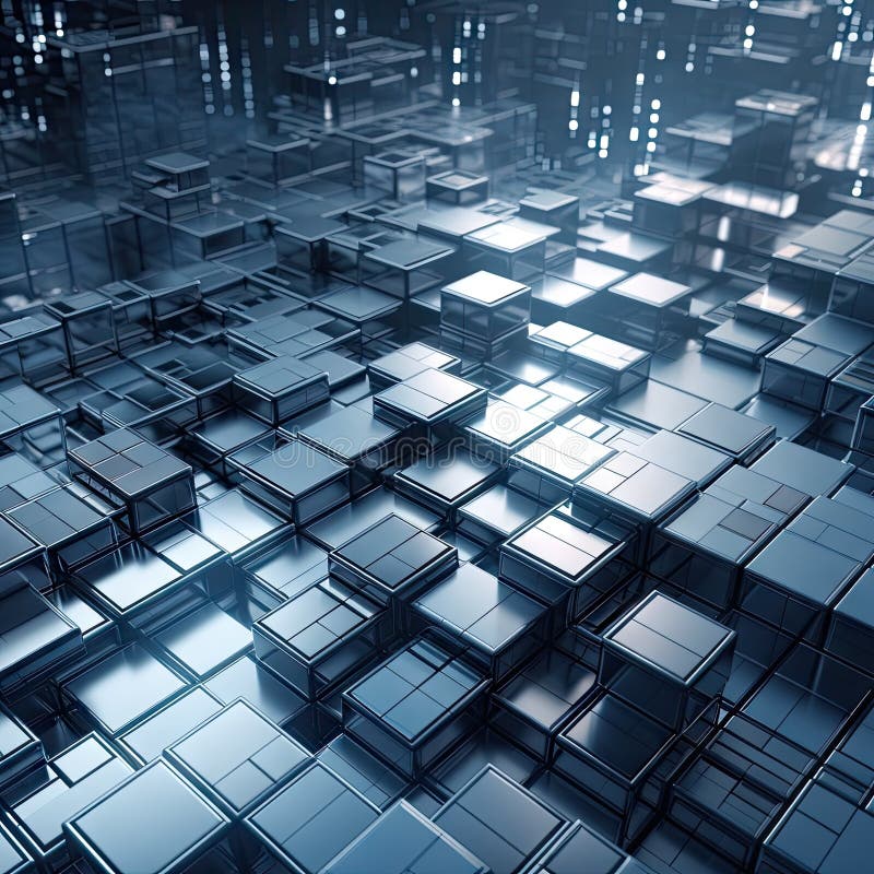 Perfectly Arranged Translucent Blocks on Modern Tech Background. Ideal ...