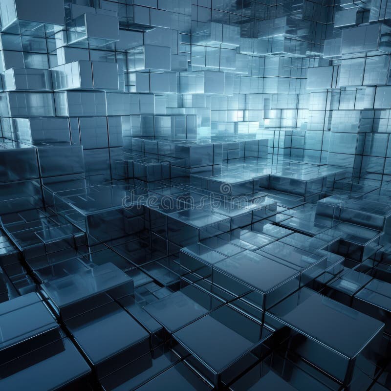 Perfectly Arranged Translucent Blocks on Modern Tech Background. Ideal ...