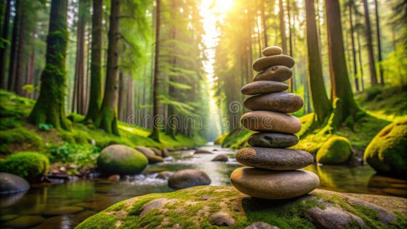 Perfectly Balanced Stack of Rocks in a Lush Green Forest Environment ...