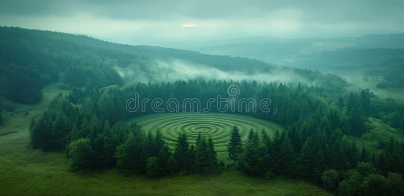 Perfectly Circular Tree Formation in Foggy Forest Stock Image - Image ...