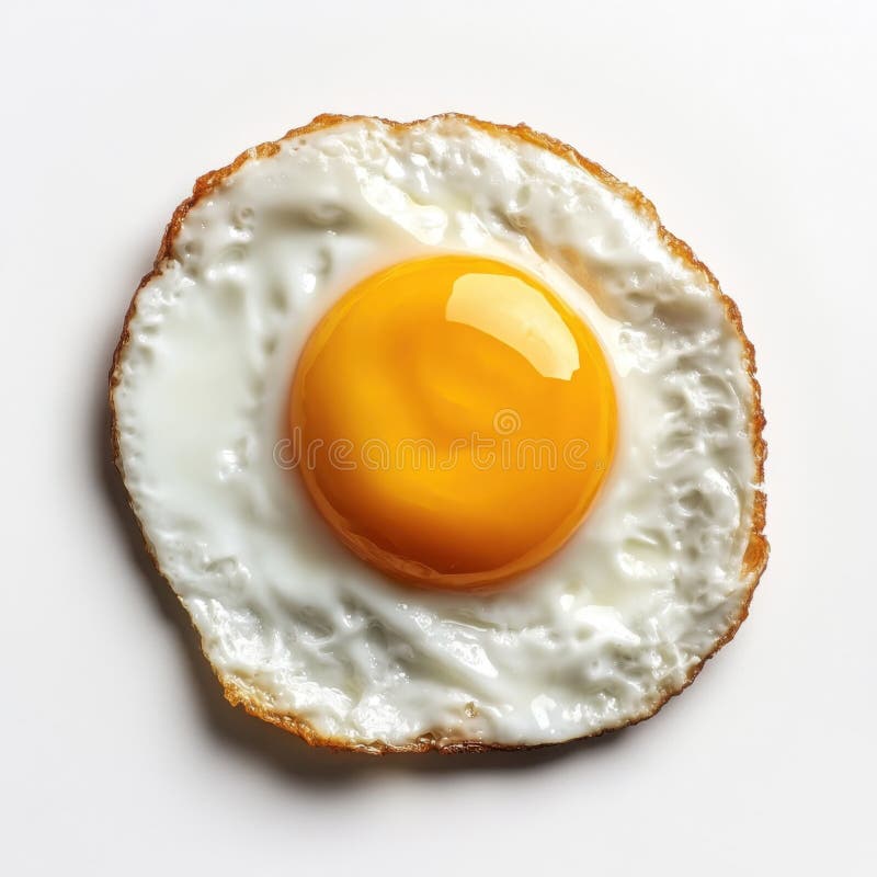 Perfectly Cooked Fried Egg with Crispy Edges on White Background Stock ...