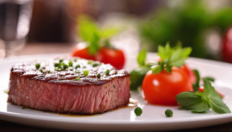 A Perfectly Cooked Steak Garnished with Herbs and Cherry Tomatoes ...