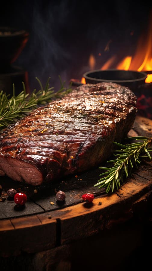 A Perfectly Cooked Steak on a Rustic Wooden Cutting Board Stock Photo ...