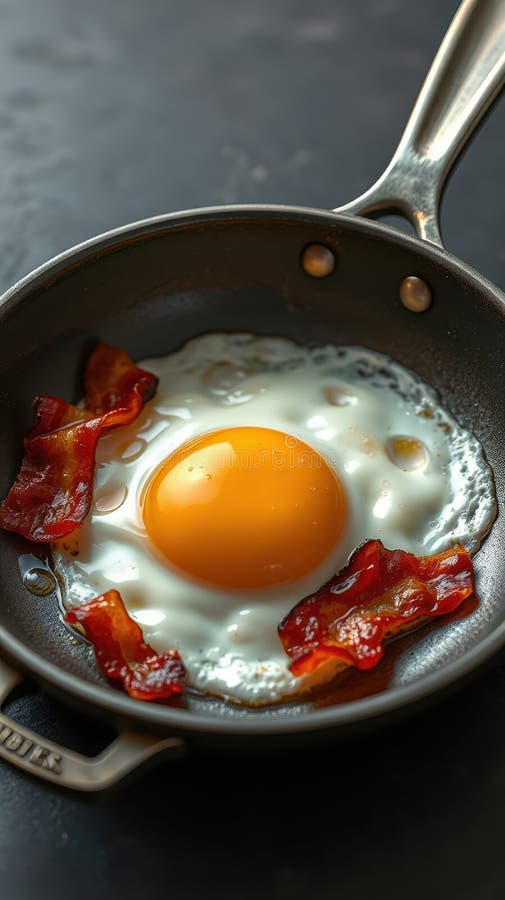Perfectly Cooked Sunny Side Up Egg with Crispy Bacon in a Skillet Stock ...
