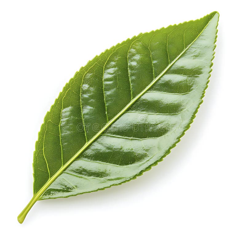 Perfectly Curled Green Tea Leaf Lush and Fresh Against White Stock ...