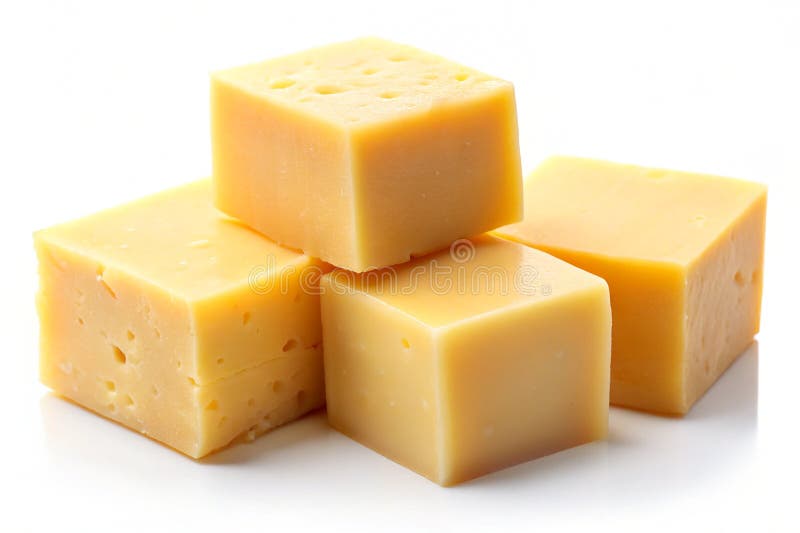 Perfectly Cut Square Cheese Portions Isolated on White Stock ...