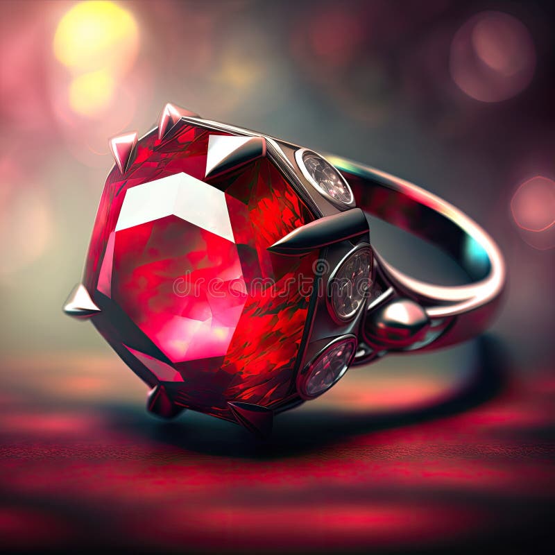 Perfectly Cutted Ruby on a Silver Ring. Generative Ai Illustration. Stock Illustration ...