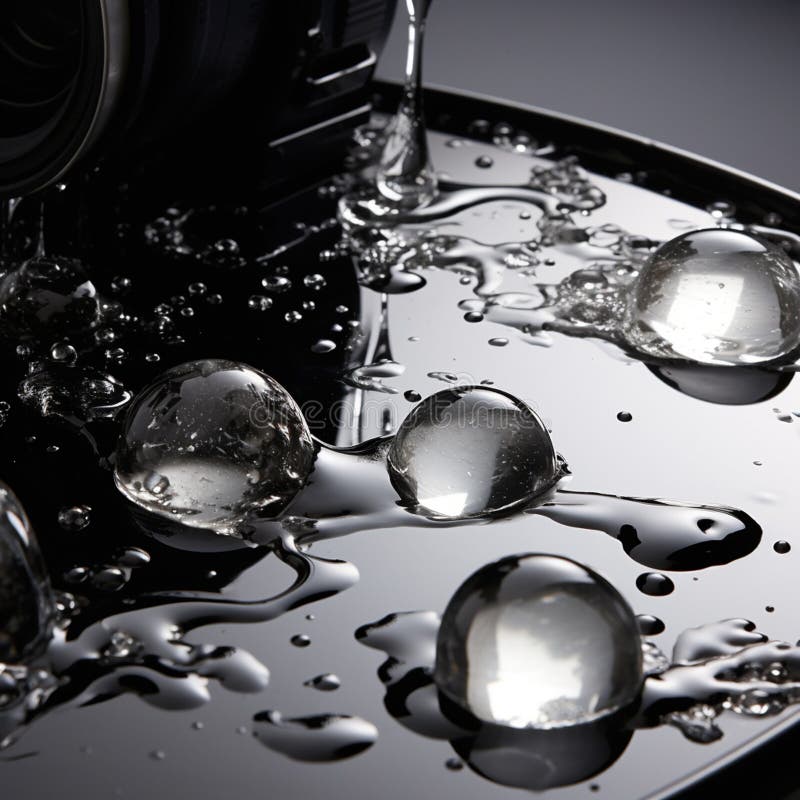 Perfectly Formed Ice Spheres on a Glossy Black Surface with Water ...