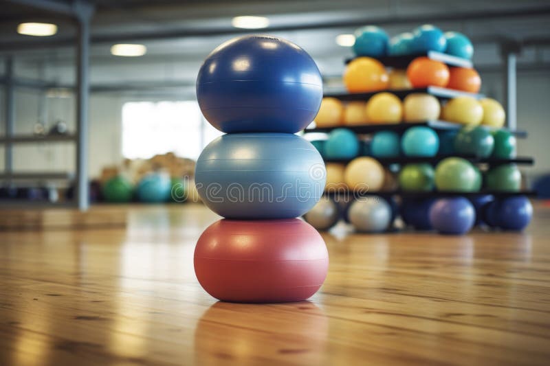 A Perfectly Formed Stack of Pilates Balls in the Gym Stock Photo ...