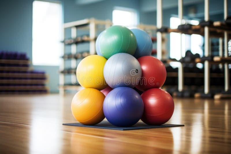 A Perfectly Formed Stack of Pilates Balls in the Gym Stock Photo ...