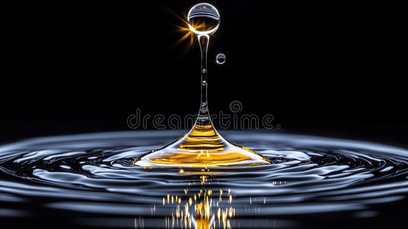 A Perfectly Formed Water Droplet Splash Rises from a Dark Liquid ...