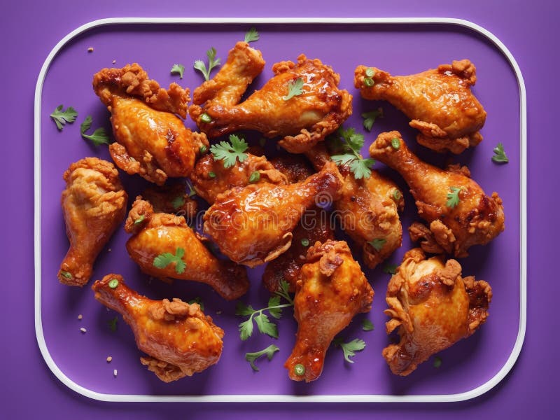 Perfectly Fried Chicken Dish on Vibrant Purple Background Stock Image ...