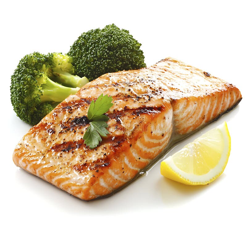 Perfectly Grilled Salmon Fillet with Steamed Broccoli Stock Photo ... Perfectly Grilled Salmon Fillet with Steamed Broccoli Stock Photo ...