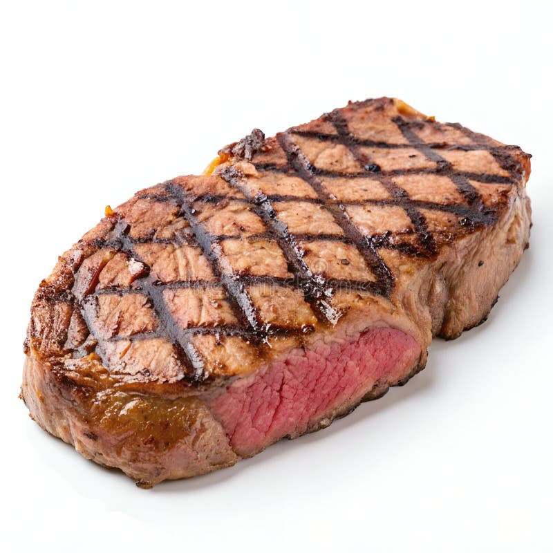 Perfectly Grilled Steak with Crosshatch Grill Marks Isolated on White ...