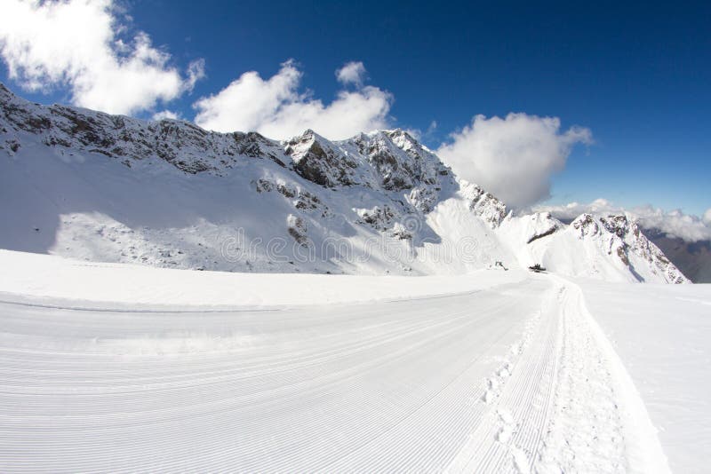 Perfectly Groomed Empty Ski Piste Stock Photo - Image of slope ...