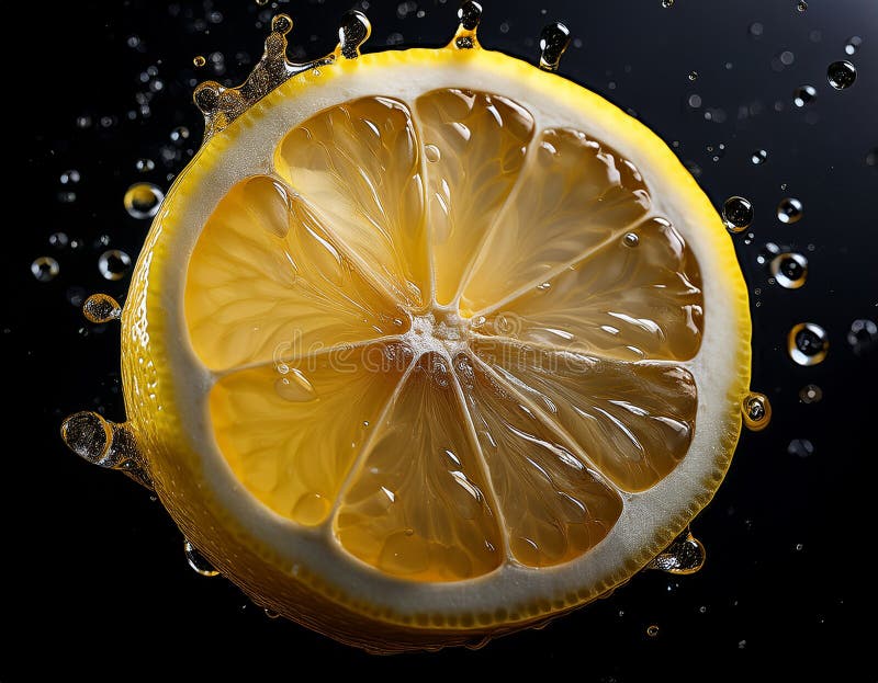 A Perfectly Halved Lemon with Visible Pulp and Juice Droplets Against a ...