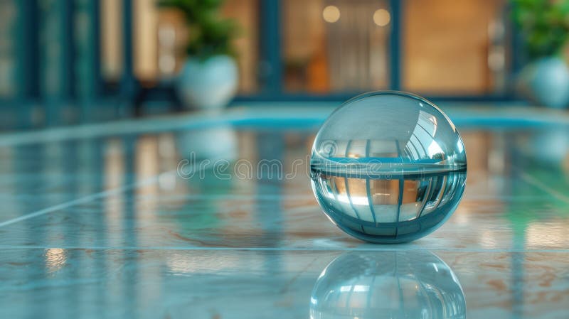 A Perfectly Polished Glass Sphere Reflects a Clean and Bright Interior ...