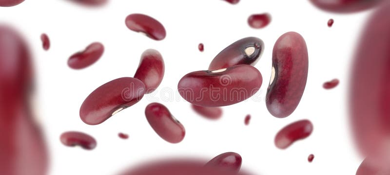 Perfectly Retouched Dark Red Beans Fly in Space. Isolated on White ...
