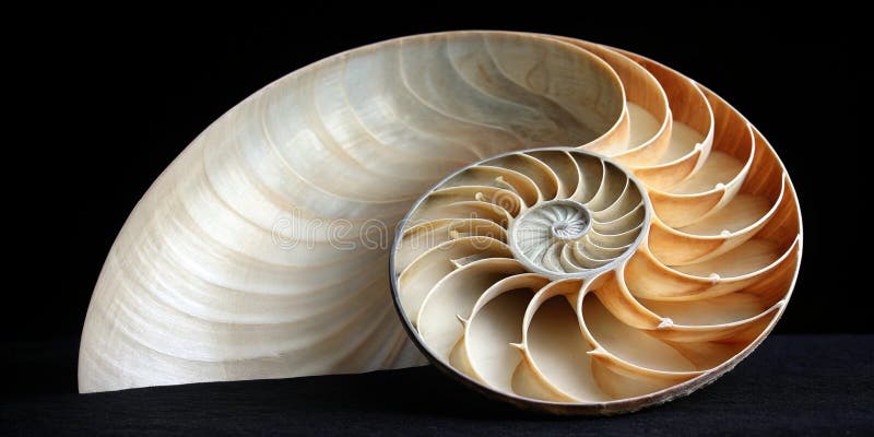 Nautilus Shell on Black Background Stock Illustration - Illustration of ...