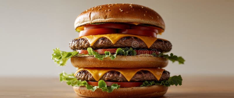 Perfectly Stacked Double Cheeseburger Fresh Ingredients Layers Flavor ...
