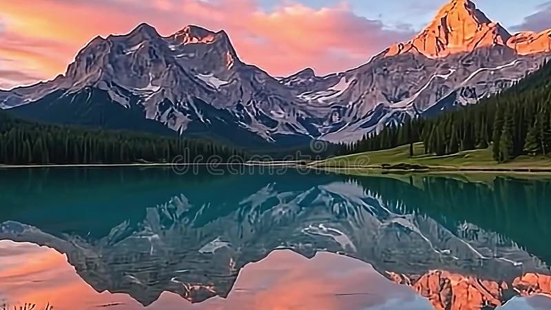 A Perfectly Symmetrical Reflection of a Mountain Range on a Still ...