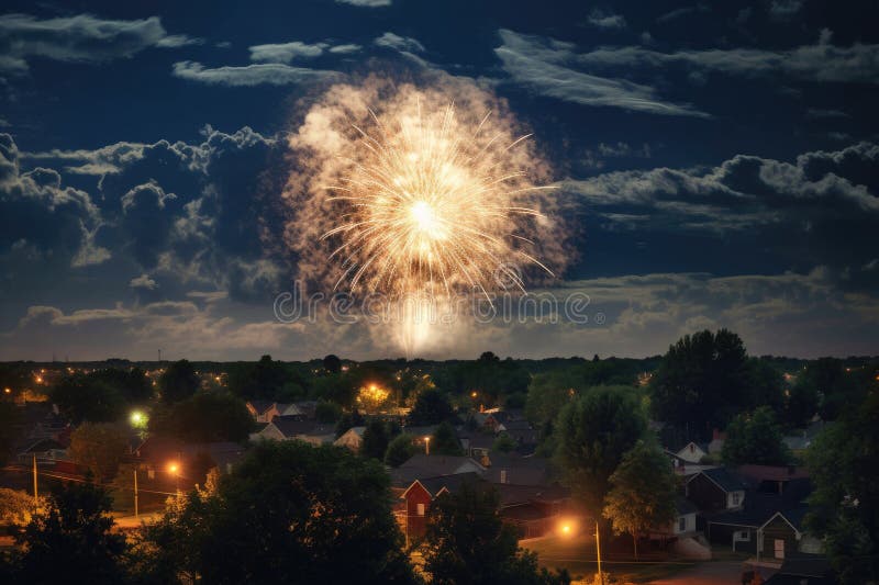 Perfectly Timed Fireworks Bursting in Sync with a Full Moon Stock ...