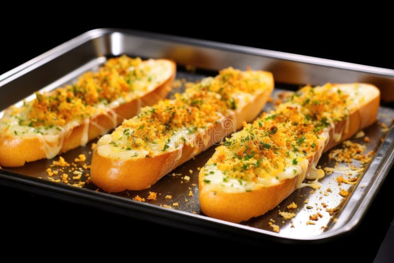 Perfectly Toasted Garlic Bread on a Modern Metal Tray Stock Image ...