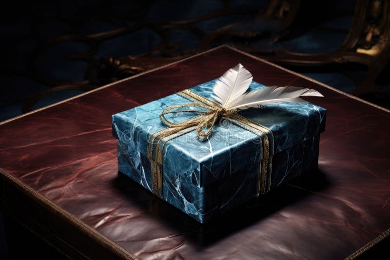 Perfectly Wrapped Gift Box with a Feather Accent Stock Photo - Image of ...