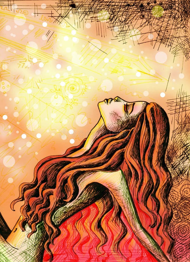 Perfil Bonito De La Mujer Con El Pelo Rojo Ondulado Stock de ...