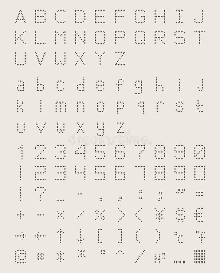 Digital Dotted Font with Letters, Numbers, Mathematical Symbols and ...