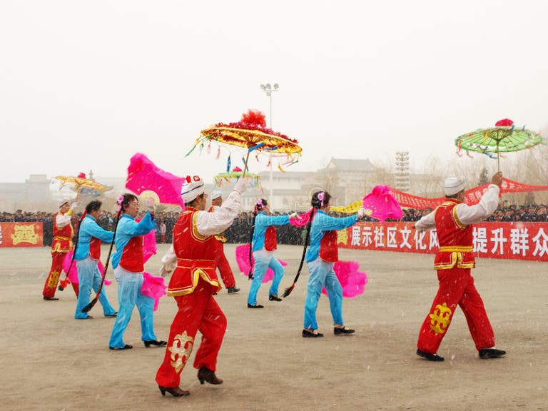 Perform Traditional Dance Yangge in the Snow Editorial Stock Image ...
