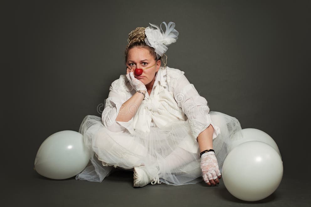 Performance Actress Woman Clown Thinking Stock Image - Image of ...