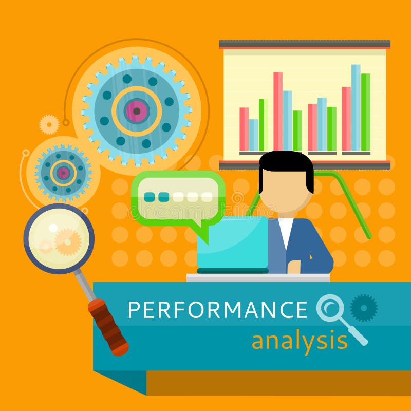 Performance Analysis Banner. Person Work at Laptop Stock Vector ...