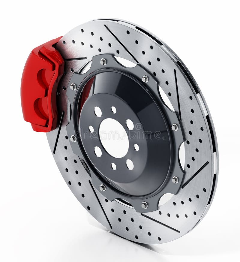 Performance Brake Disc and Red Brake Pad Isolated on White Background ...