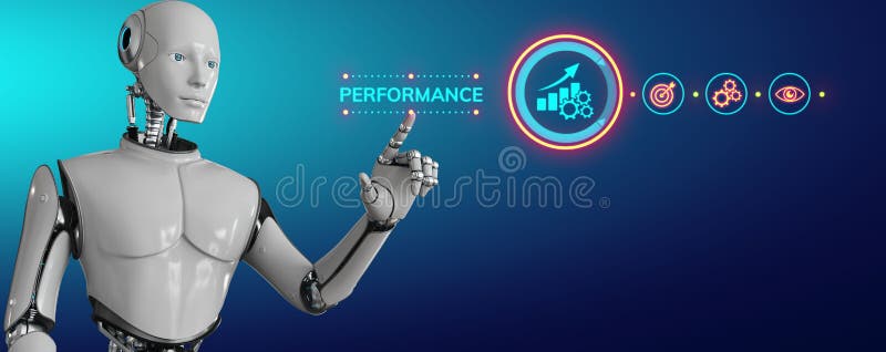 Performance Efficiency KPI Business Development Concept. Robot Pressing ...