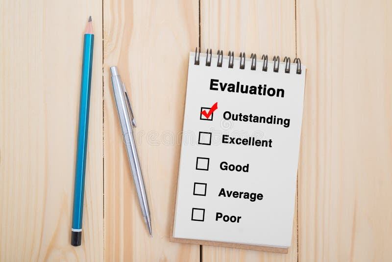 Performance Evaluation Check Box on Notebook with Pen and Pencil Stock ...