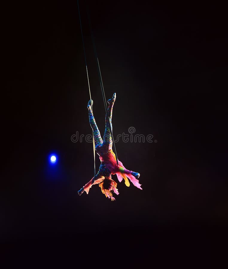 Performance of the Girl Aerial Acrobat in the Circus Stock Photo ...