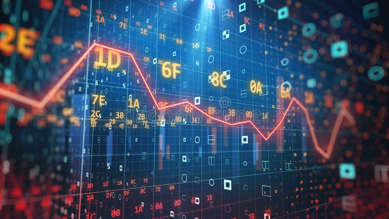 Performance Graph Inside Computer, Digital 3d World Made of Hexadecimal ...