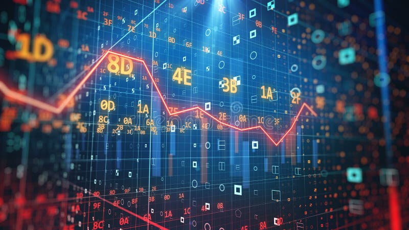 Performance Graph Inside Computer, Digital 3d World Made of Hexadecimal ...